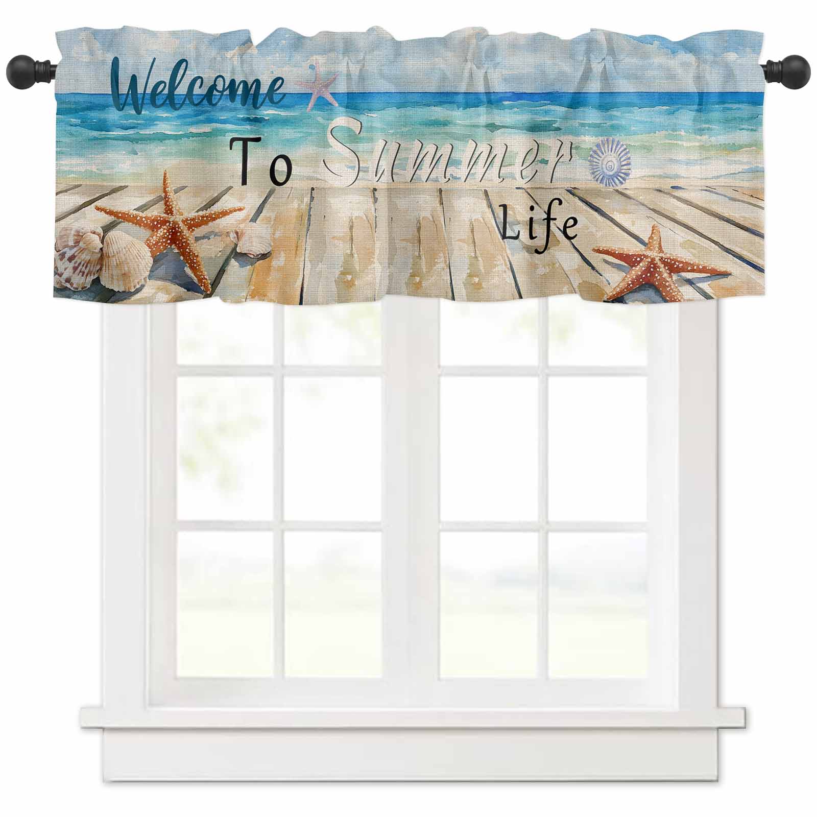 Coastal Beach Valances for Windows Farmhouse Kitchen Curtains Valances ...