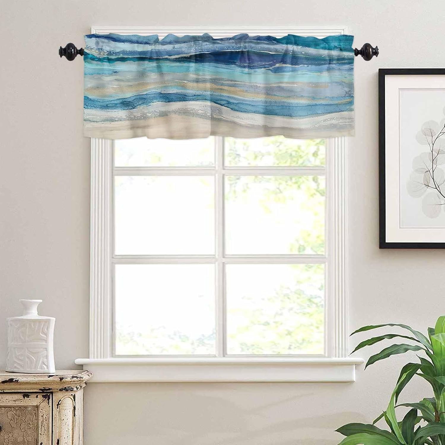 Coastal Beach Valances for Windows - Navy Blue Kitchen Curtains ...