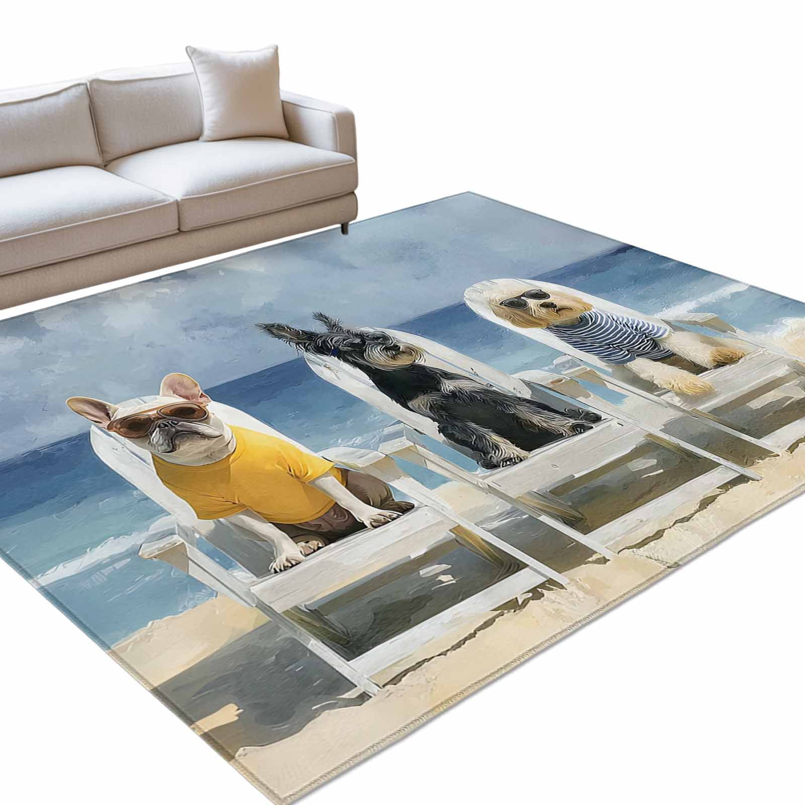 Coastal Beach Washable Rug 4x6 Area Rug for Living Room Bedroom Non ...