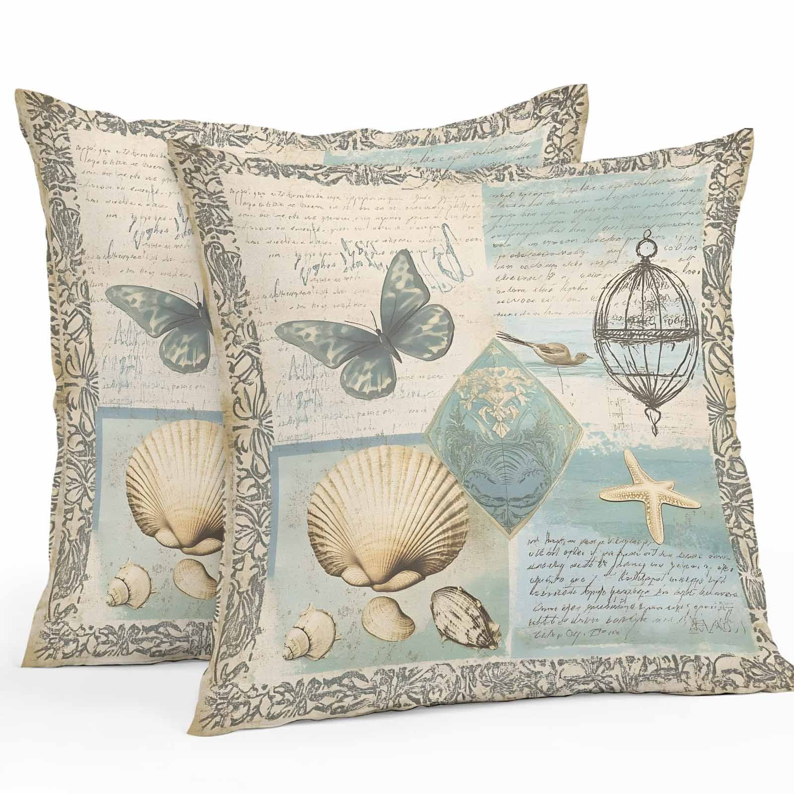 Coastal Beach Waterproof Outdoor Throw Pillow Covers 18''x18'' Pack 2 ...