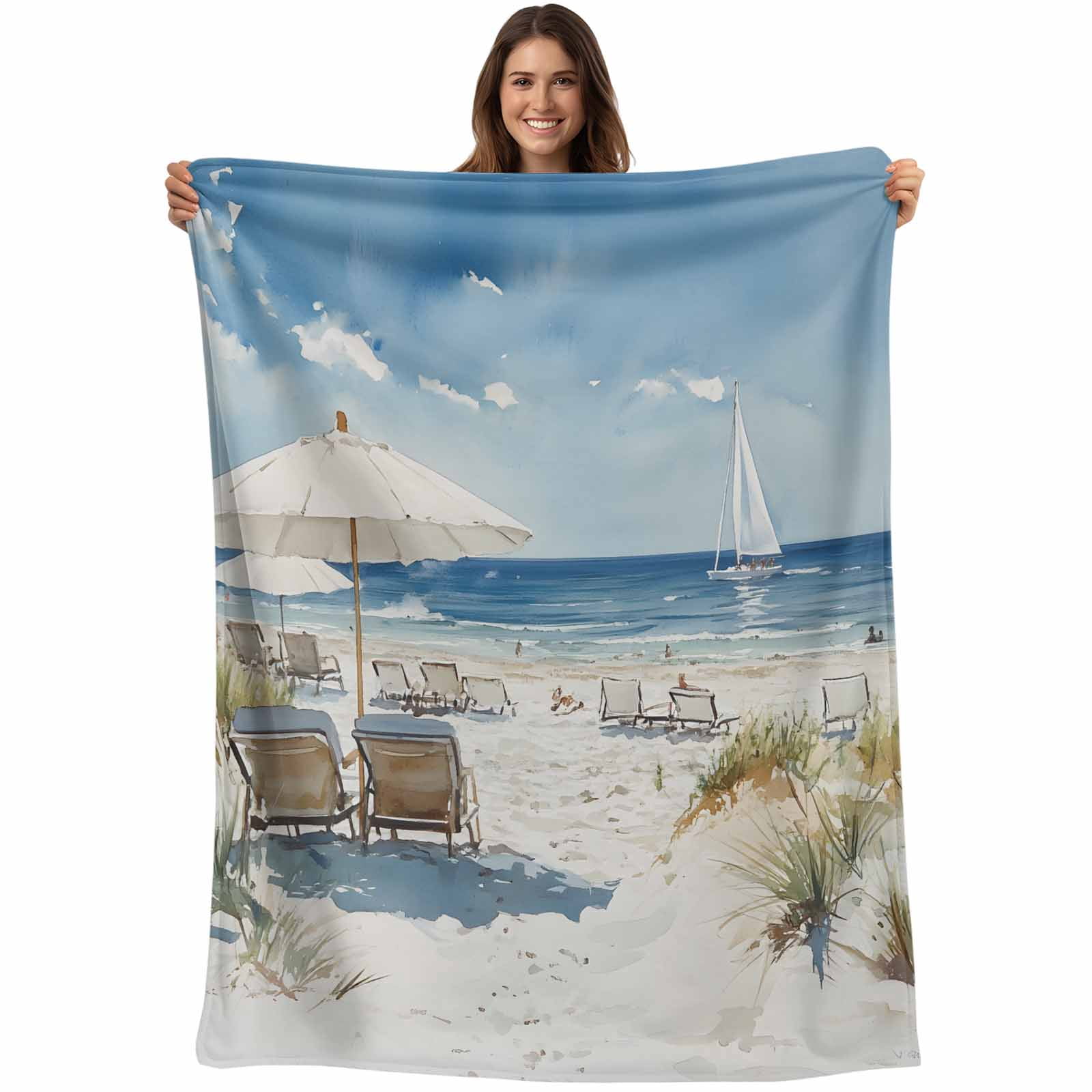 Coastal Beach Wave Blanket Soft Cozy Warm Throw Blanket for Couch ...