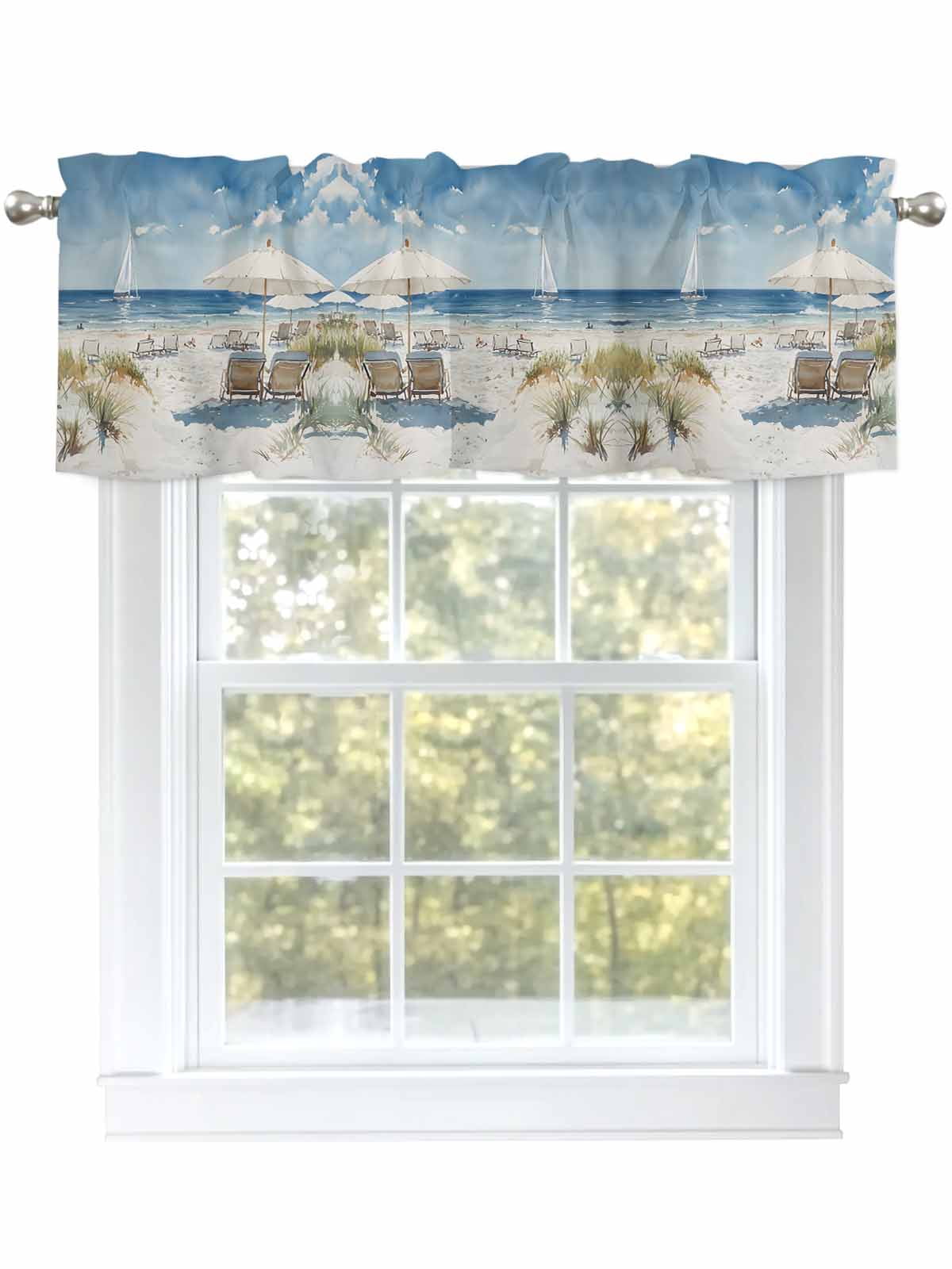 Coastal Beach Wave Curtain Valances for Windows, Summer Ocean Abstract ...