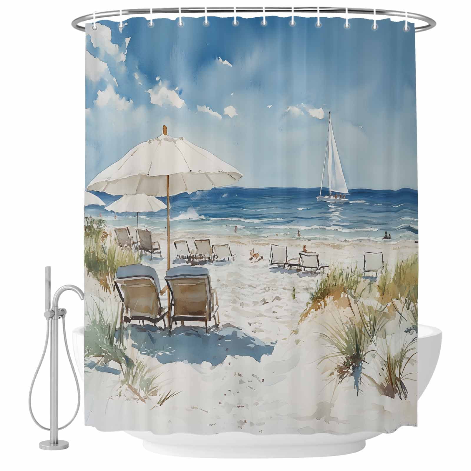 Coastal Beach Wave Shower Curtain Set - Standard 72" x 72" Washable ...