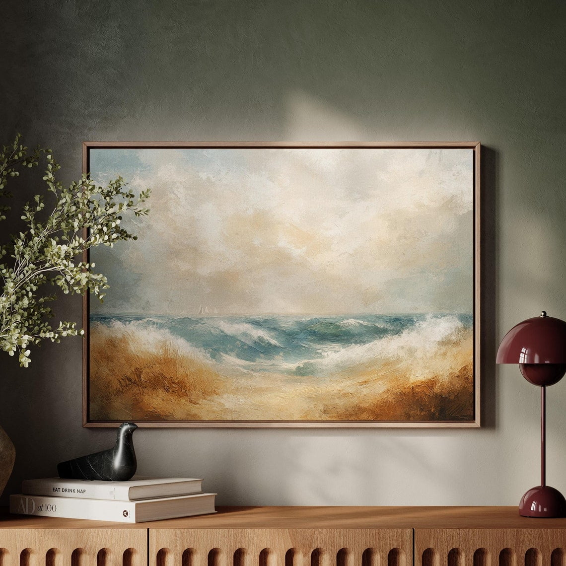 Coastal Beach And Waves Art Print, Serene Ocean Landscape Wall Decor ...