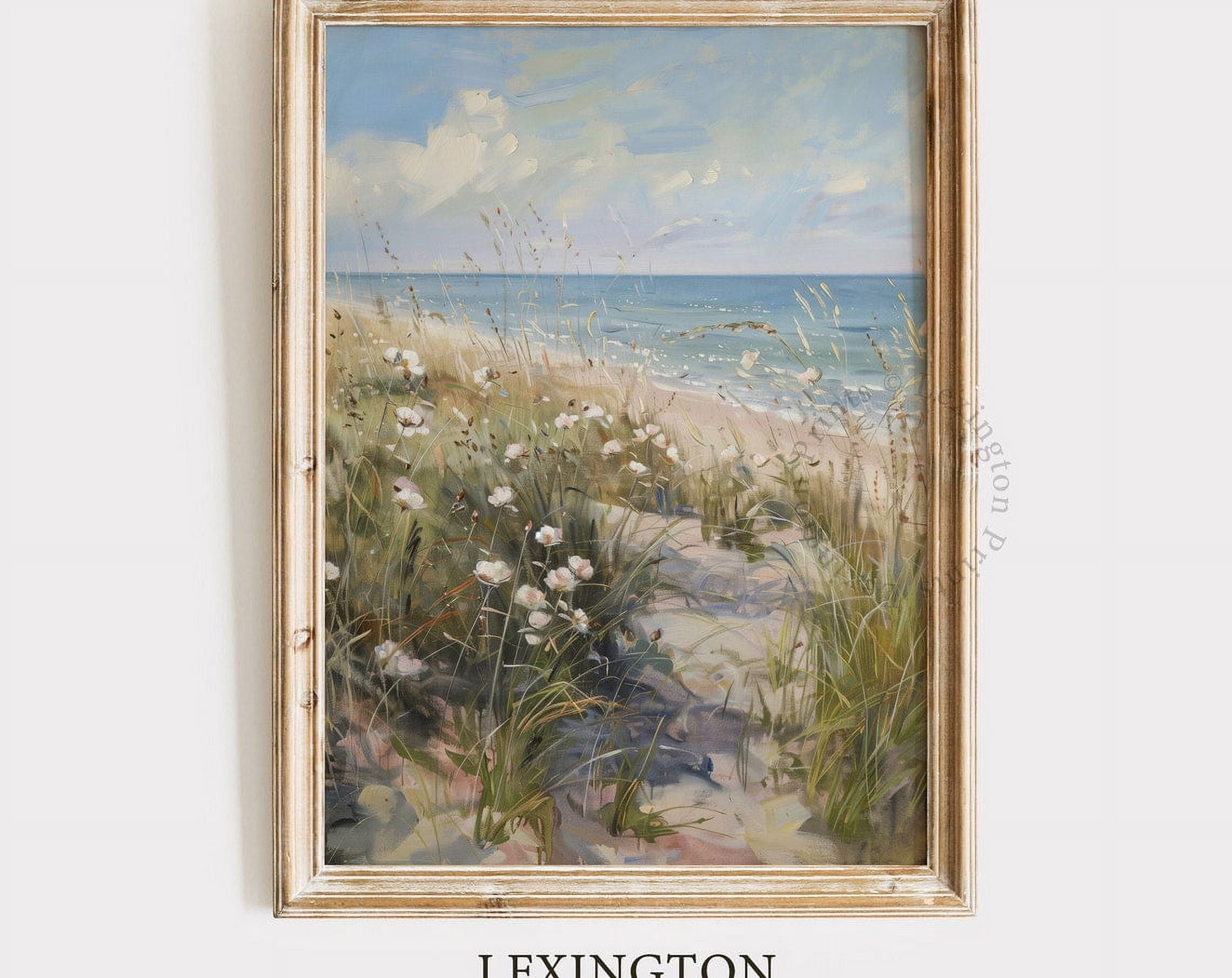 Coastal Beachgrass Wildflower Field Painting, Vintage Beach Print ...