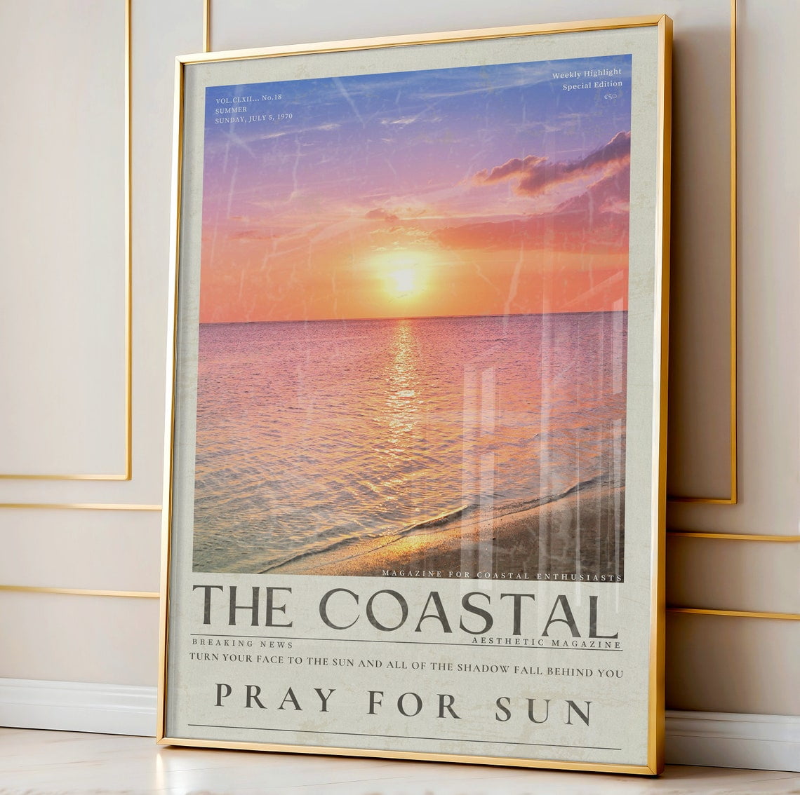 The Coastal Beachy Summer Print Vintage Newspaper Wall Art, Pray For ...