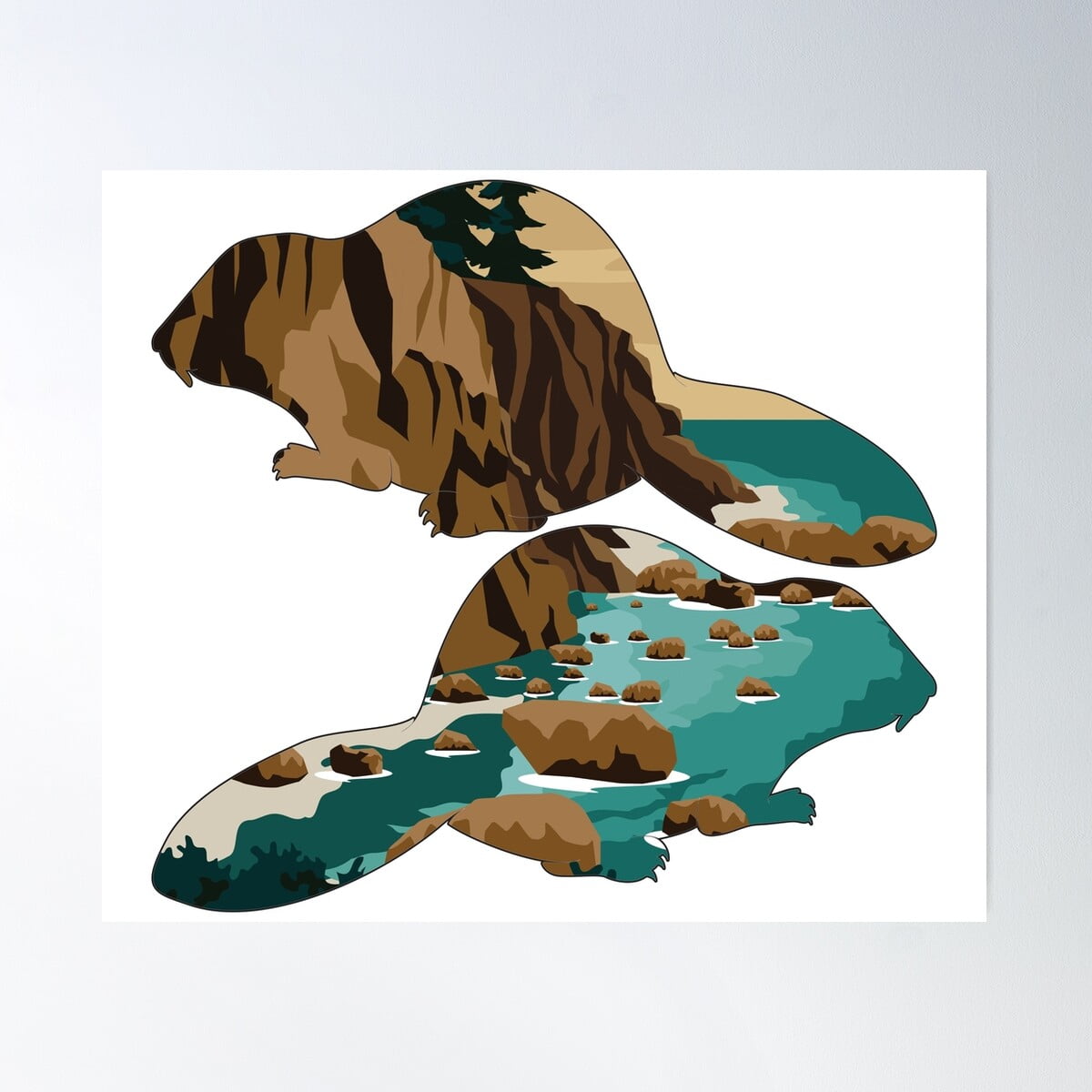 Coastal Beavers Poster Wall Art, Modern Wall Decor For Living Room ...