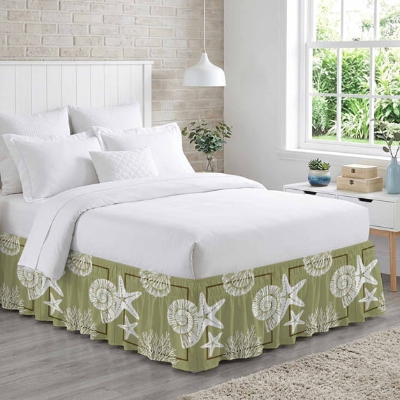 Coastal Bed Skirt Queen Size 16 Inch Drop, Starfish Shell Coral Rustic ...