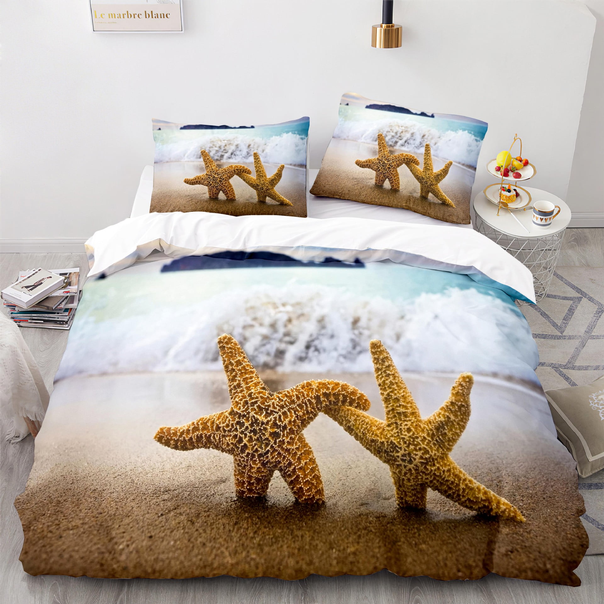 Coastal Bedding Set Twin Full Queen King Size Comforter Cover Set Sea Shell Starfish Ocean Decor ...