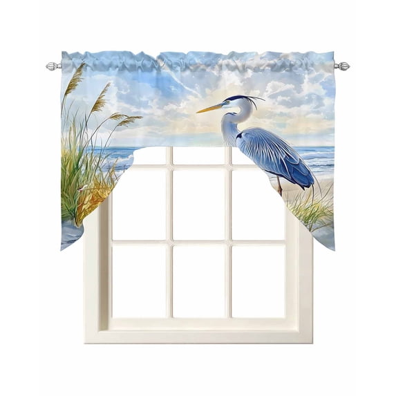 Coastal Birds Kitchen Swag Valance for Window, Rod Pocket Short Kitchen ...