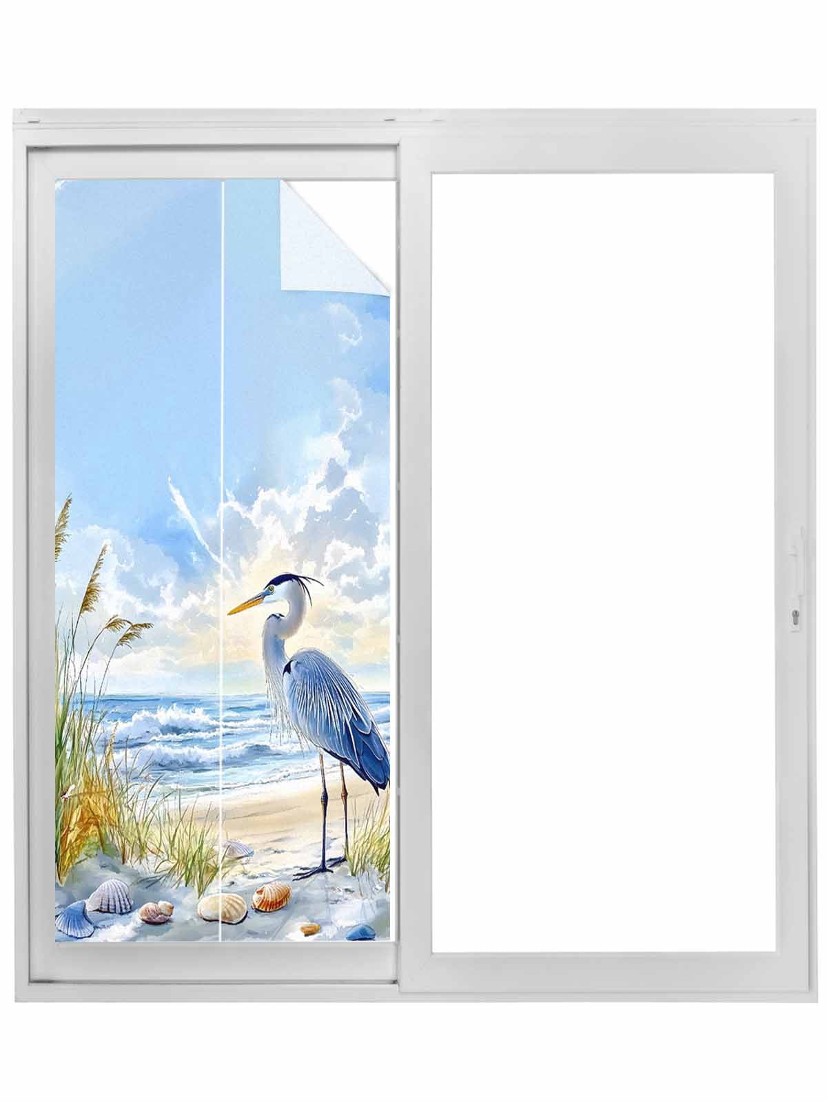 Coastal Birds Window Privacy Film, Blue Sky Heron Seabird Tropical ...