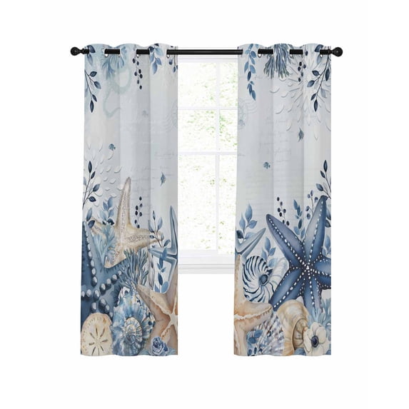 Coastal Blackout Curtains 96 Inch Length Ocean Blue Beige Starfish ...