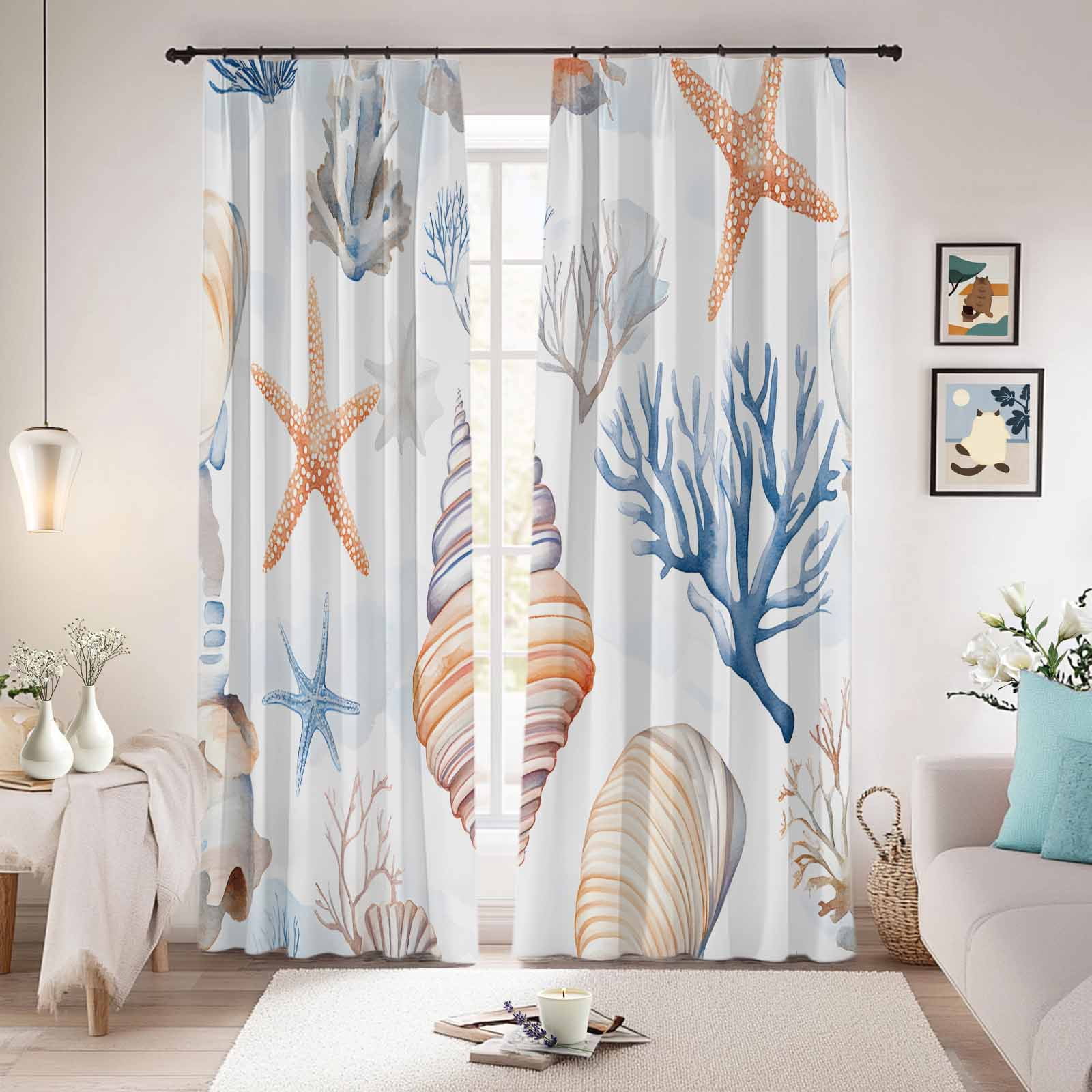 Coastal Blackout Curtains for Bedroom/Living Room, Pinch Pleated Black ...