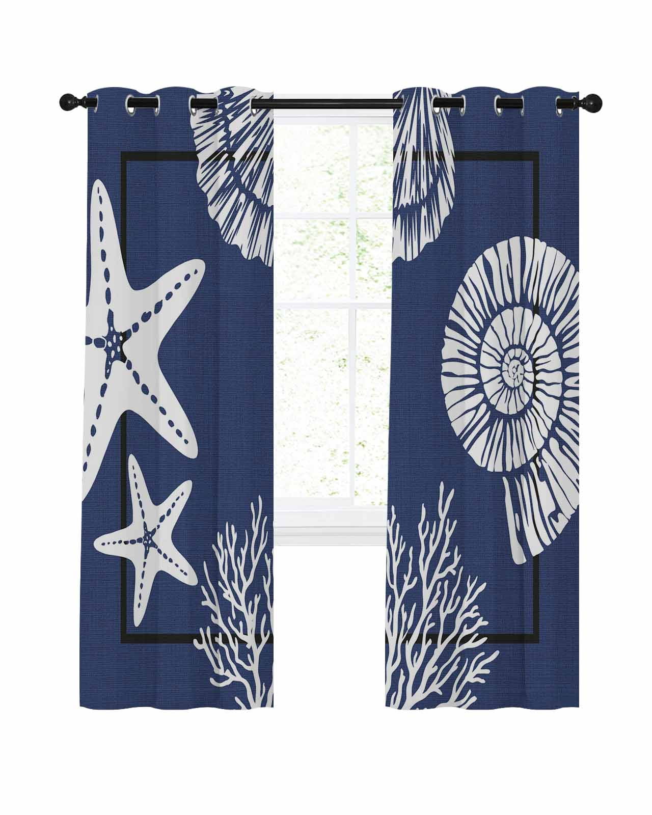 Coastal Blackout Curtains for Bedroom Living Room, Starfish Shell Coral ...