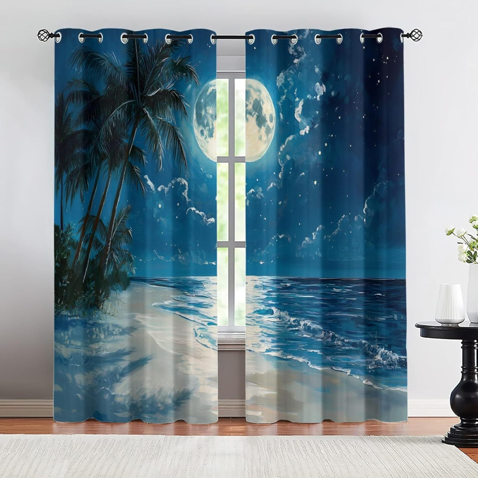 Coastal Blackout Curtains For Girls Boys Home Decor, Ocean Beach ...