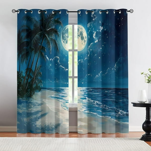 Coastal Blackout Curtains For Girls Boys Home Decor, Ocean Beach ...