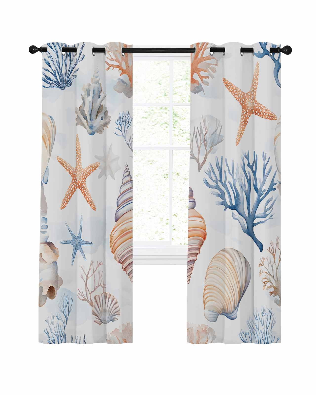 Coastal Blackout Curtains, Light Blocking Print Window Curtains, Ocean ...
