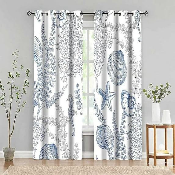 Coastal Blackout Curtains Undersea Animal Starfish Seahorse Coral ...