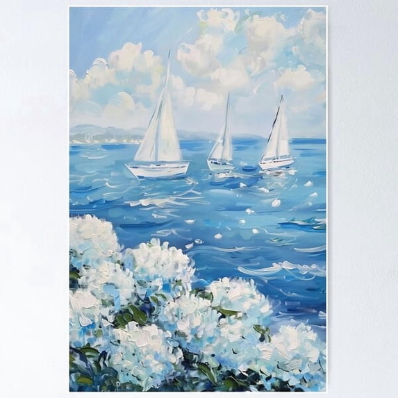 Coastal Blue And White Hydrangea Ocean Poster, Poster Home Decor ...