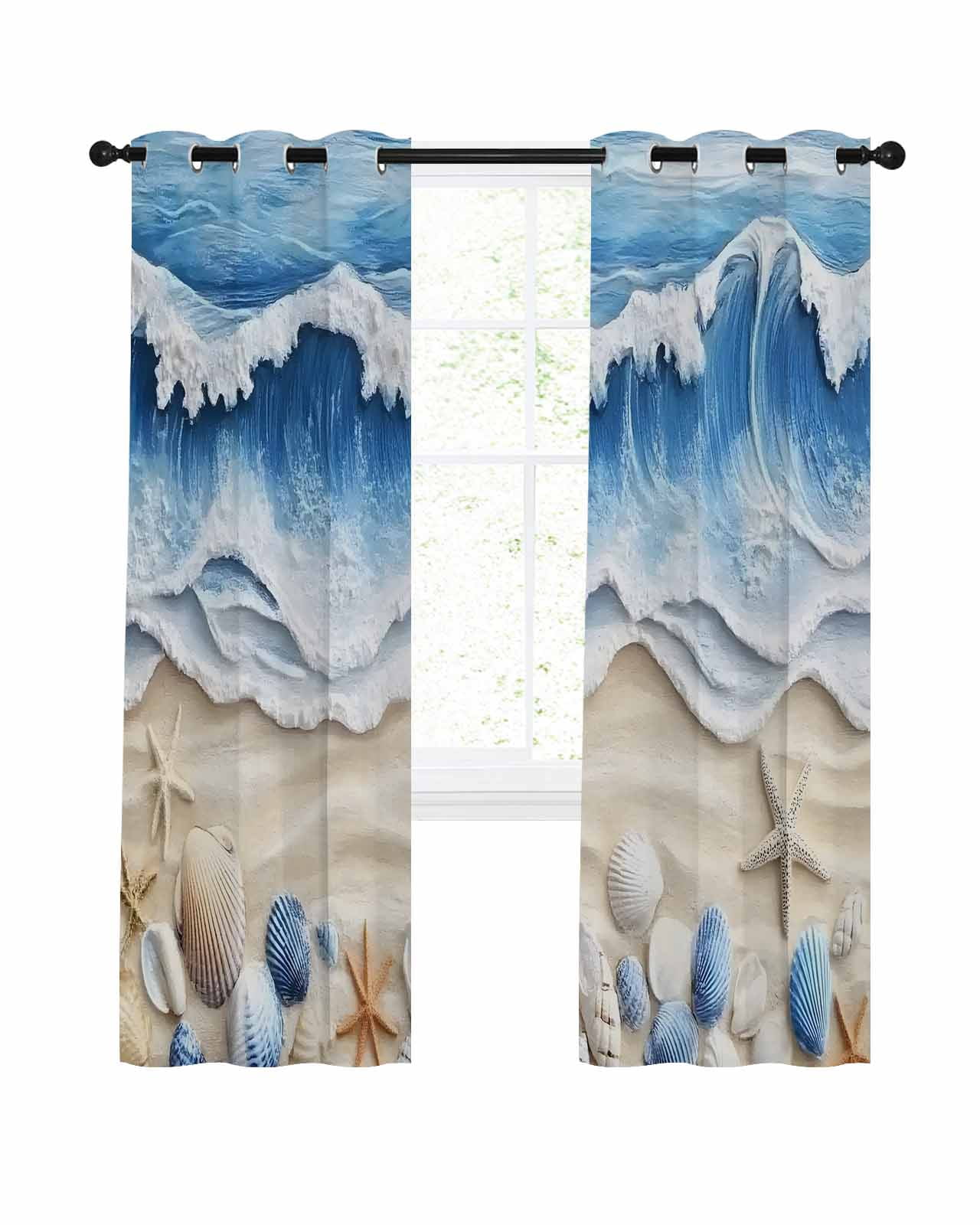 Coastal Blue Blackout Curtains 63 Inches Long for Bedroom, Starfish ...