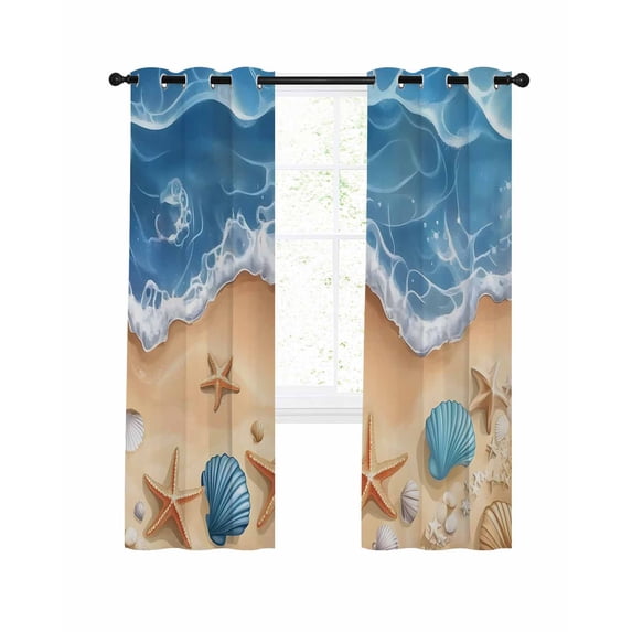 Coastal Blue Blackout Curtains, Light Blocking Print Window Curtains ...
