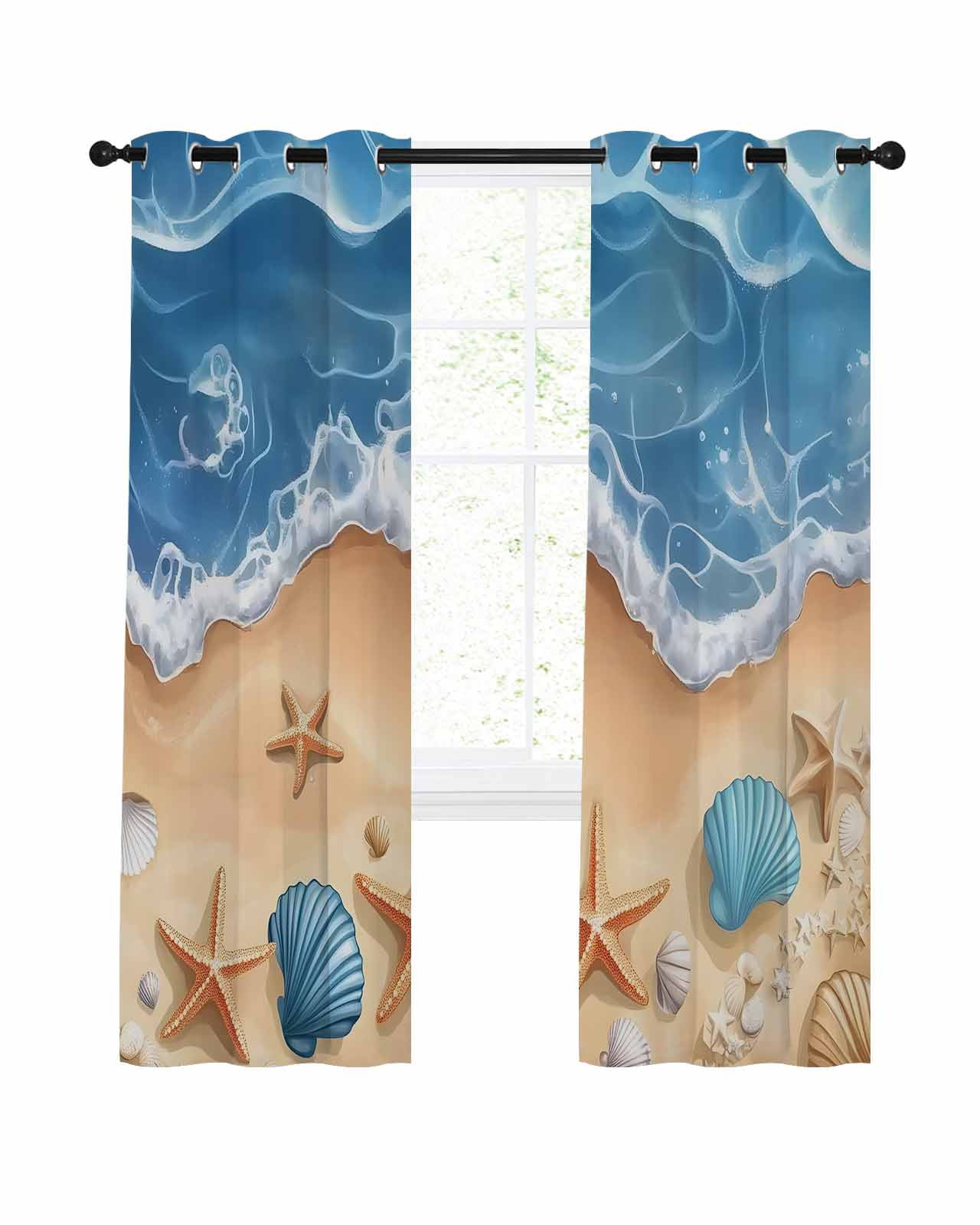 Coastal Blue Blackout Curtains, Light Blocking Print Window Curtains ...
