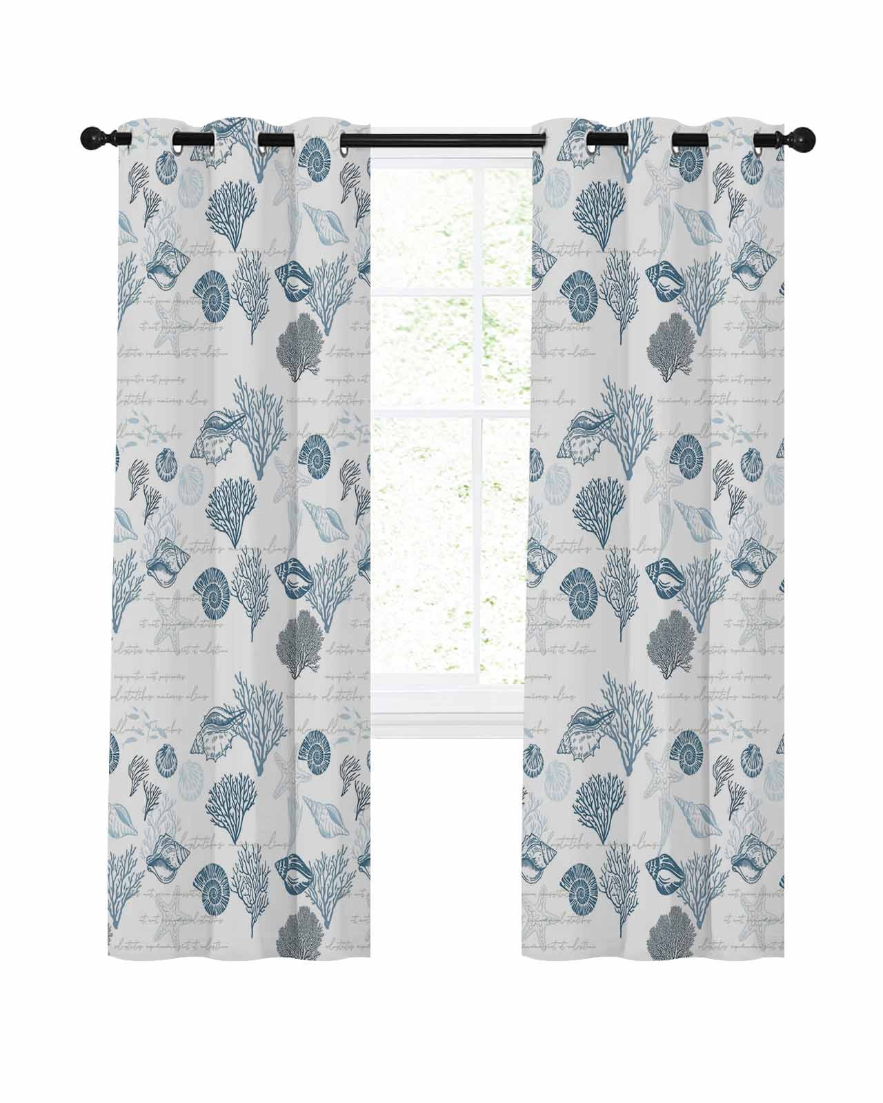 Coastal Blue Blackout Curtains, Light Blocking Print Window Curtains ...