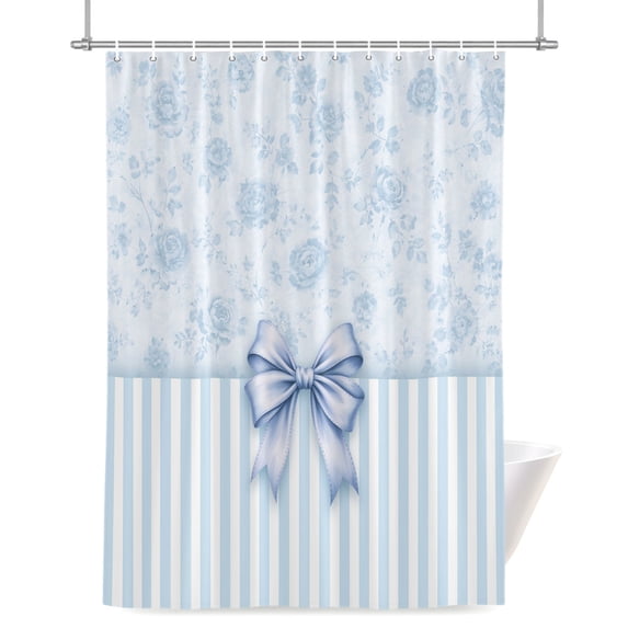 Coastal Blue Bowknot Shower Curtains for Bathroom, Rustic Blue Floral ...