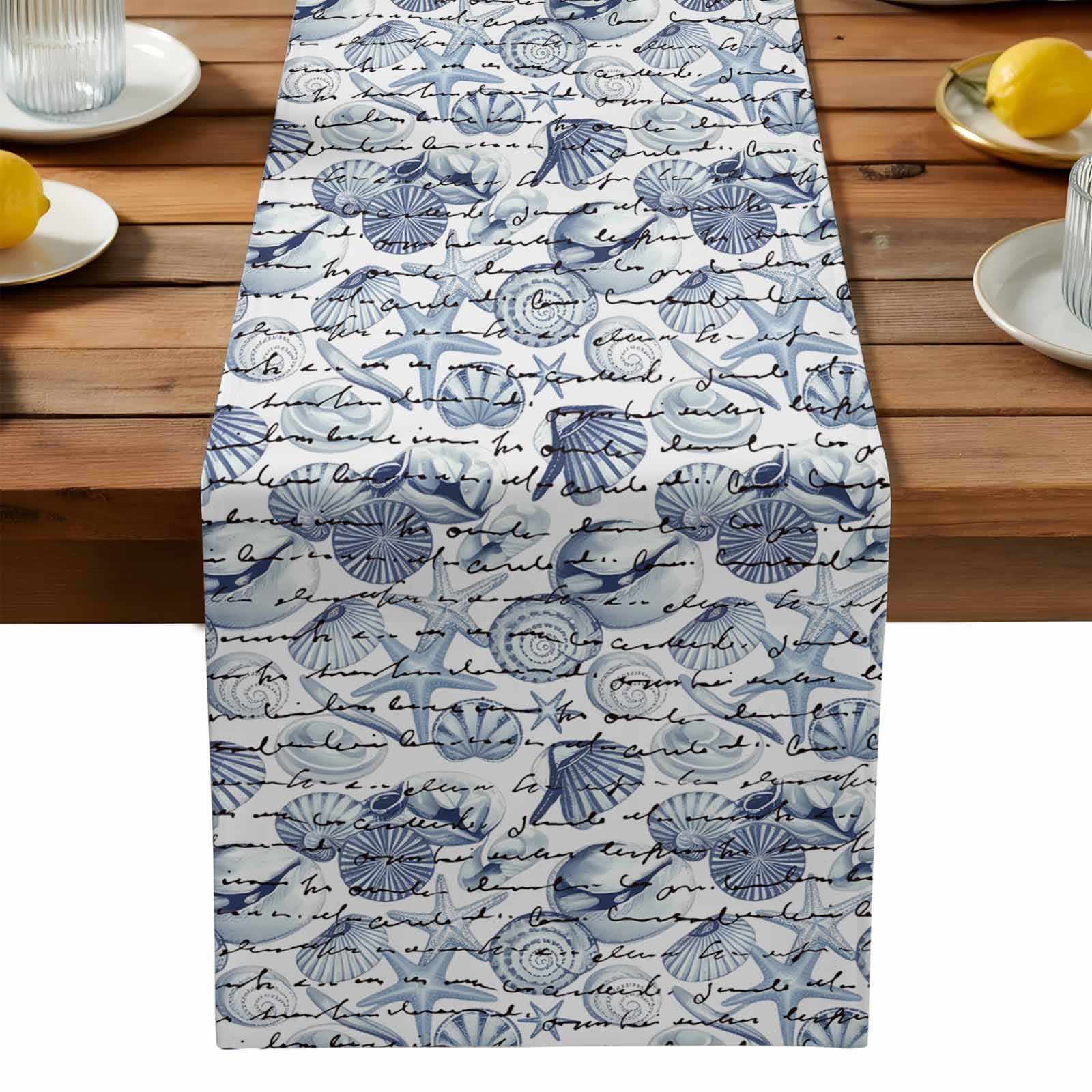 Coastal Blue Cotton Linen Table Runner for Dining Kitchen, Ocean ...