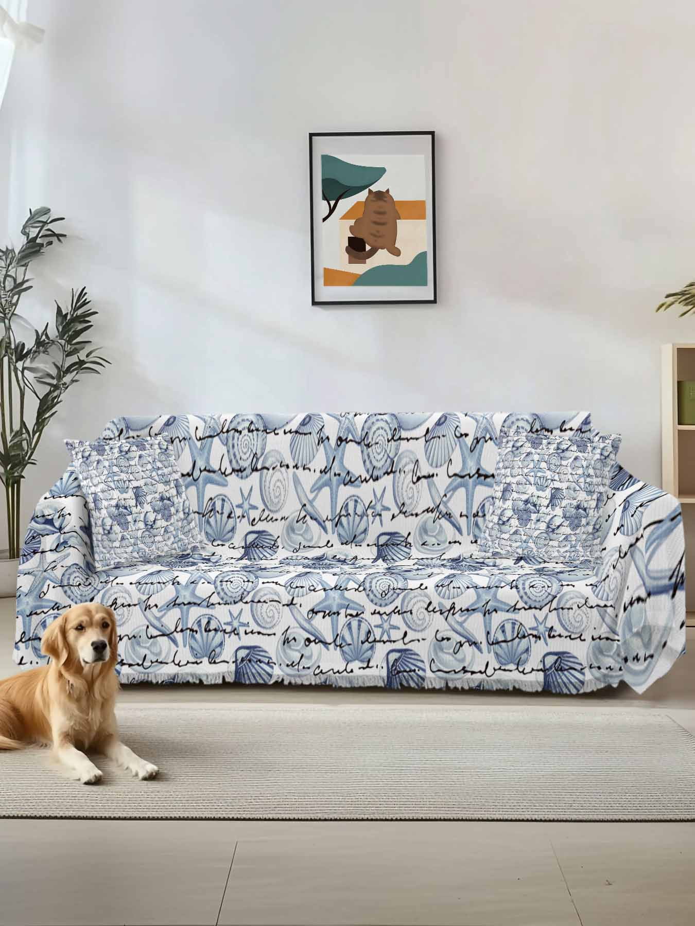 Coastal Blue Couch Cover Sofa Covers 3 Cushion Sectional Couch, Ocean ...