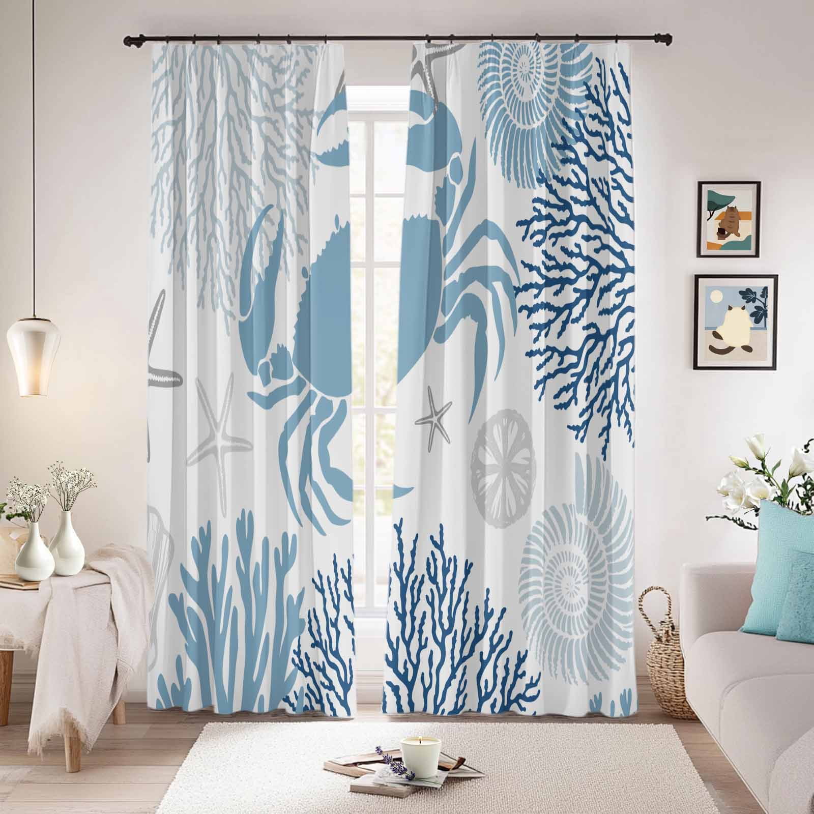 Coastal Blue Crab Blackout Curtains for Bedroom/Living Room, Pinch ...