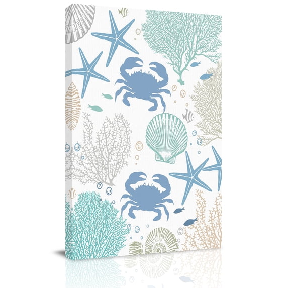 Coastal Blue Crab Canvas Wall Art for Living Room, Summer Starfish ...