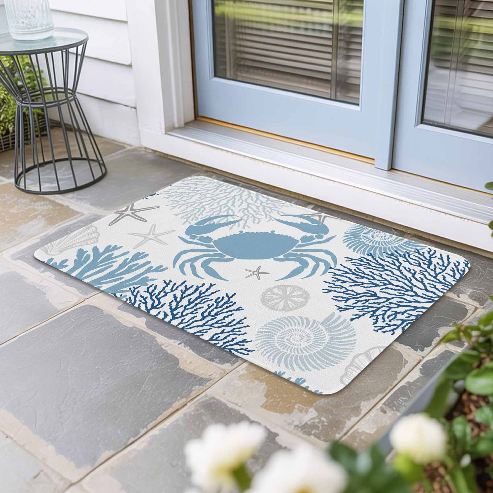 Coastal Blue Crab Door Mat Indoor Outdoor, Coral Starfish Ocean Conch ...
