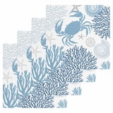 Coastal Blue Crab Kitchen Dish Towels for Drying Dishes Set of 4, Coral ...