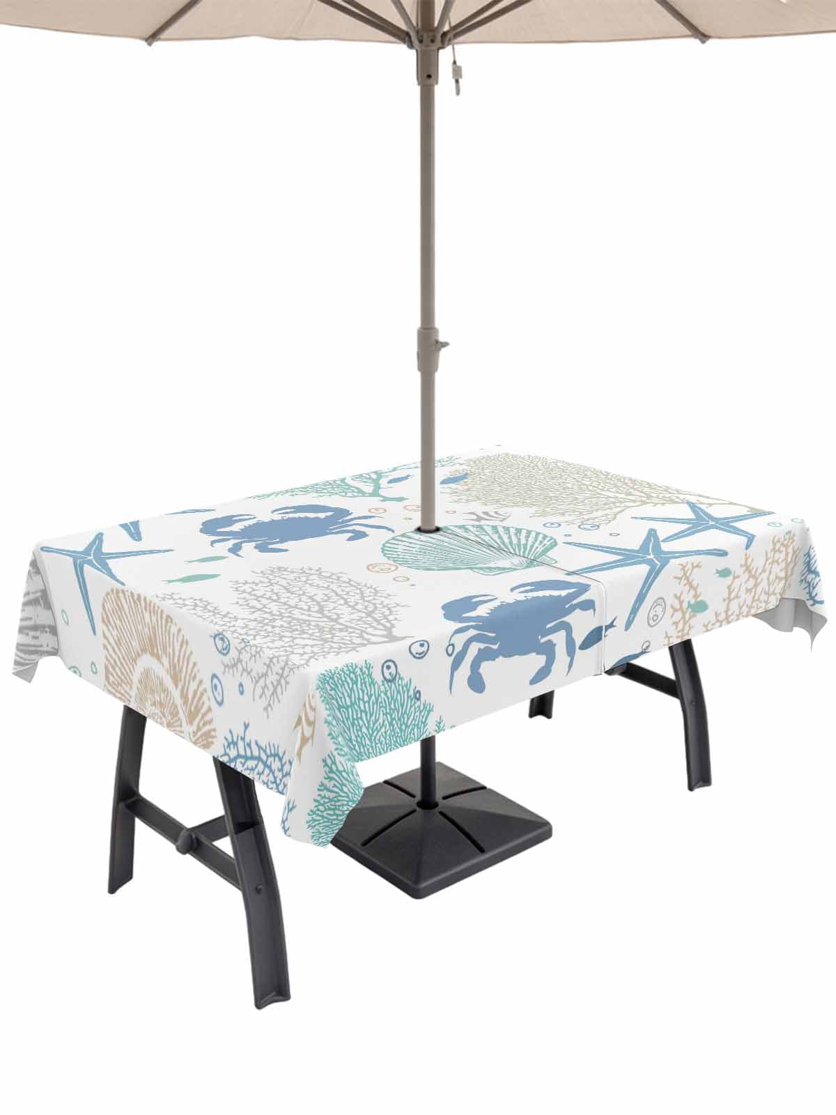 Coastal Blue Crab Rectangle Outdoor Tablecloth with Umbrella Hole ...