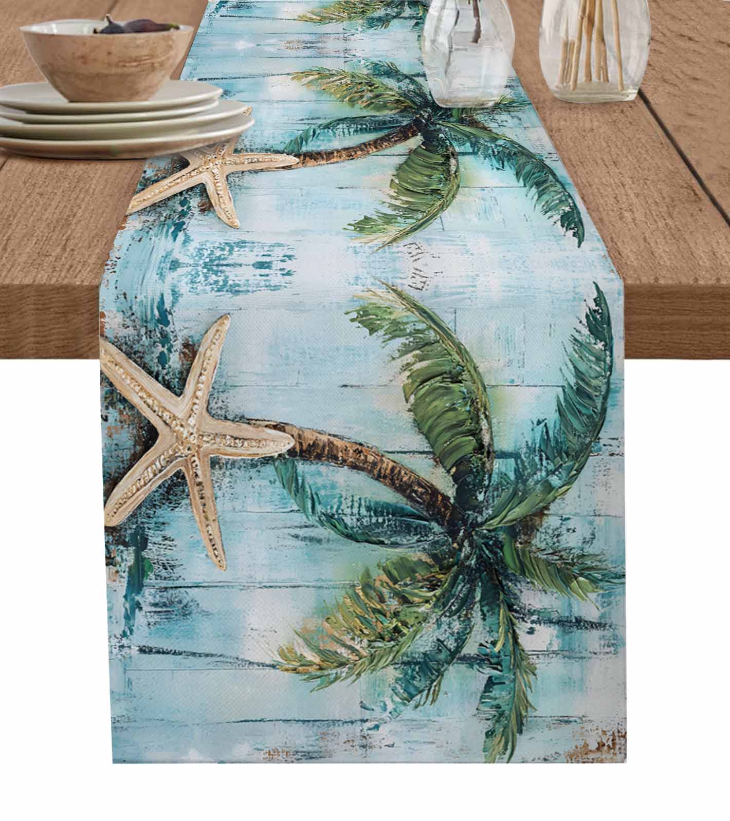 Coastal Blue Green Burlap Cotton Table Runner 13x120 Inches Long ...