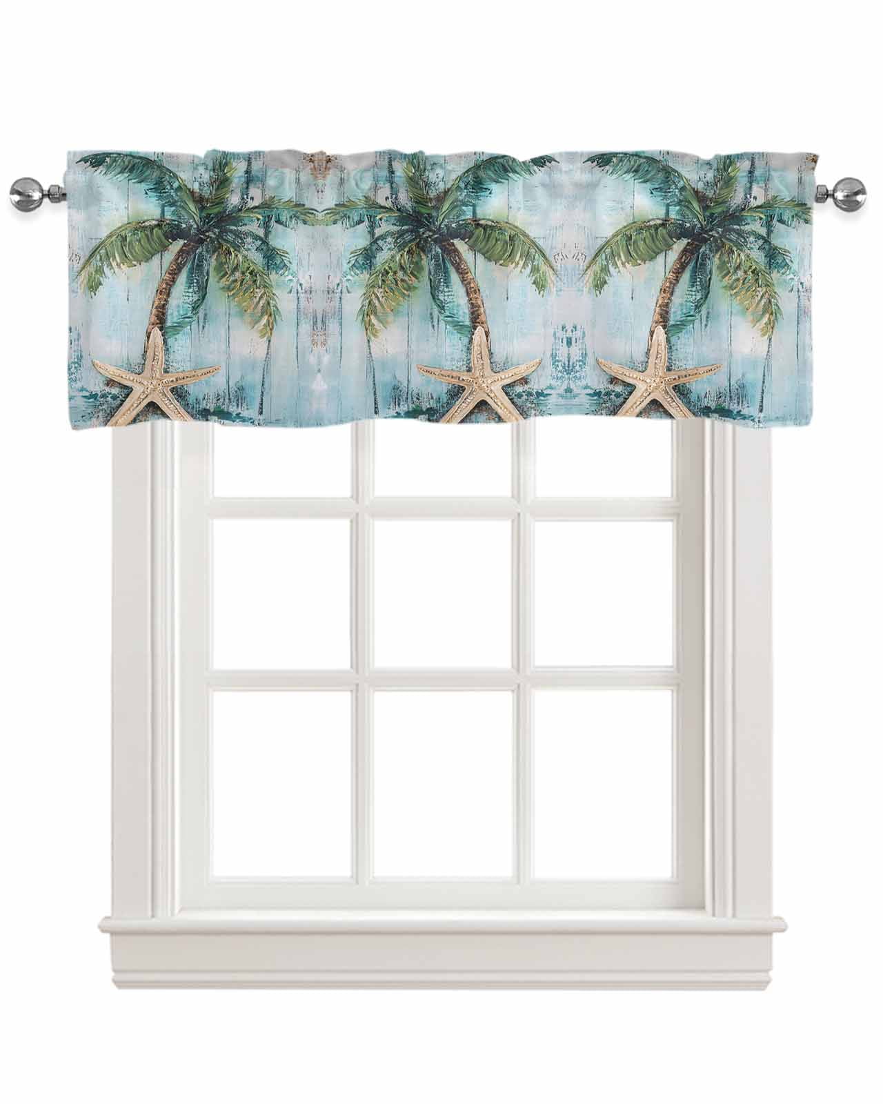 Coastal Blue Green Kitchen Valances for Windows Farmhouse Linen Window ...