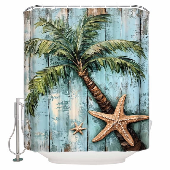 Coastal Blue Green Tree Bathroom Shower Curtains with 12 Hooks ...
