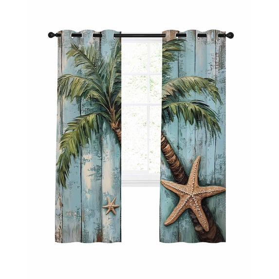 Coastal Blue Green Tree Blackout Curtains, Light Blocking Print Window ...