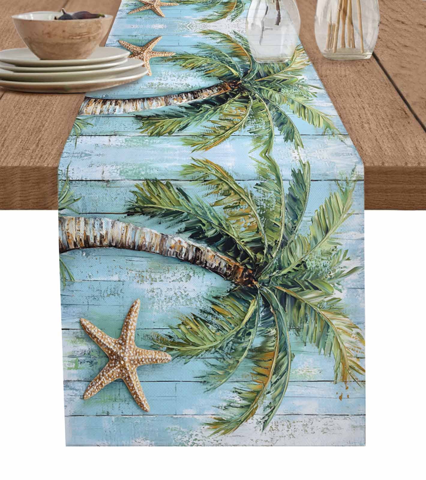 Coastal Blue Green Tree Burlap Cotton Table Runner 14x72 Inches Long ...