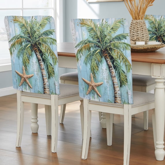 Coastal Blue Green Tree Chair Back Covers, Beach Tropical Plant Wood ...