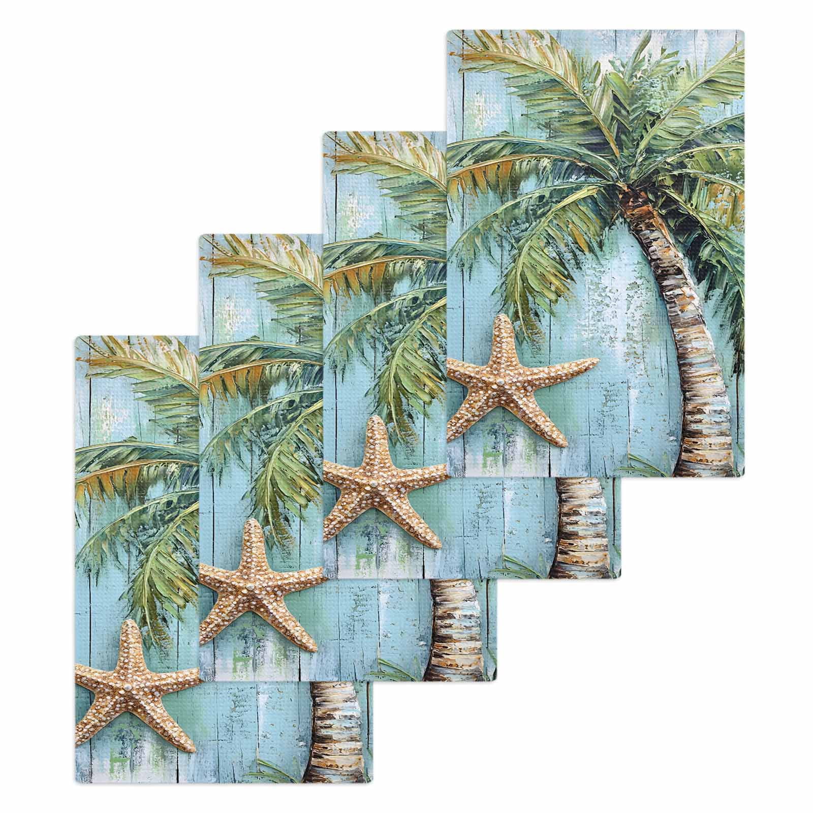 Coastal Blue Green Tree Kitchen Dish Towels for Drying Dishes Set of 4 ...