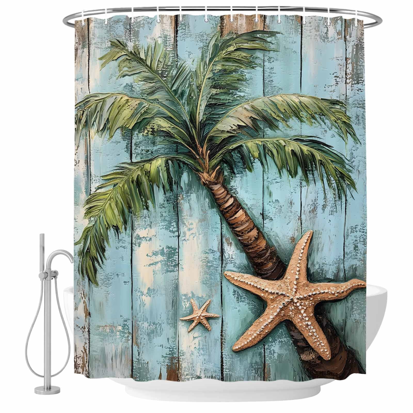 Coastal Blue Green Tree Shower Curtain Set - 72" x 78" Washable Bathtub ...