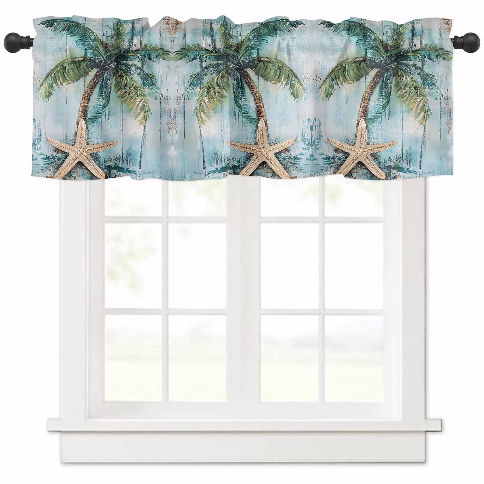 Coastal Blue Green Valances for Windows Farmhouse Kitchen Curtains ...