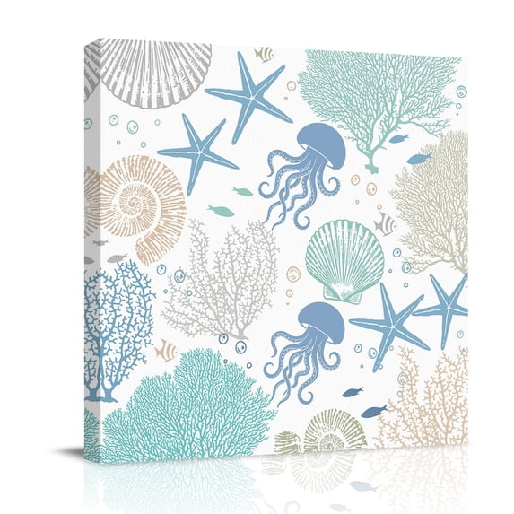 Coastal Blue Jellyfish Canvas Wall Art for Living Room, Summer Starfish ...