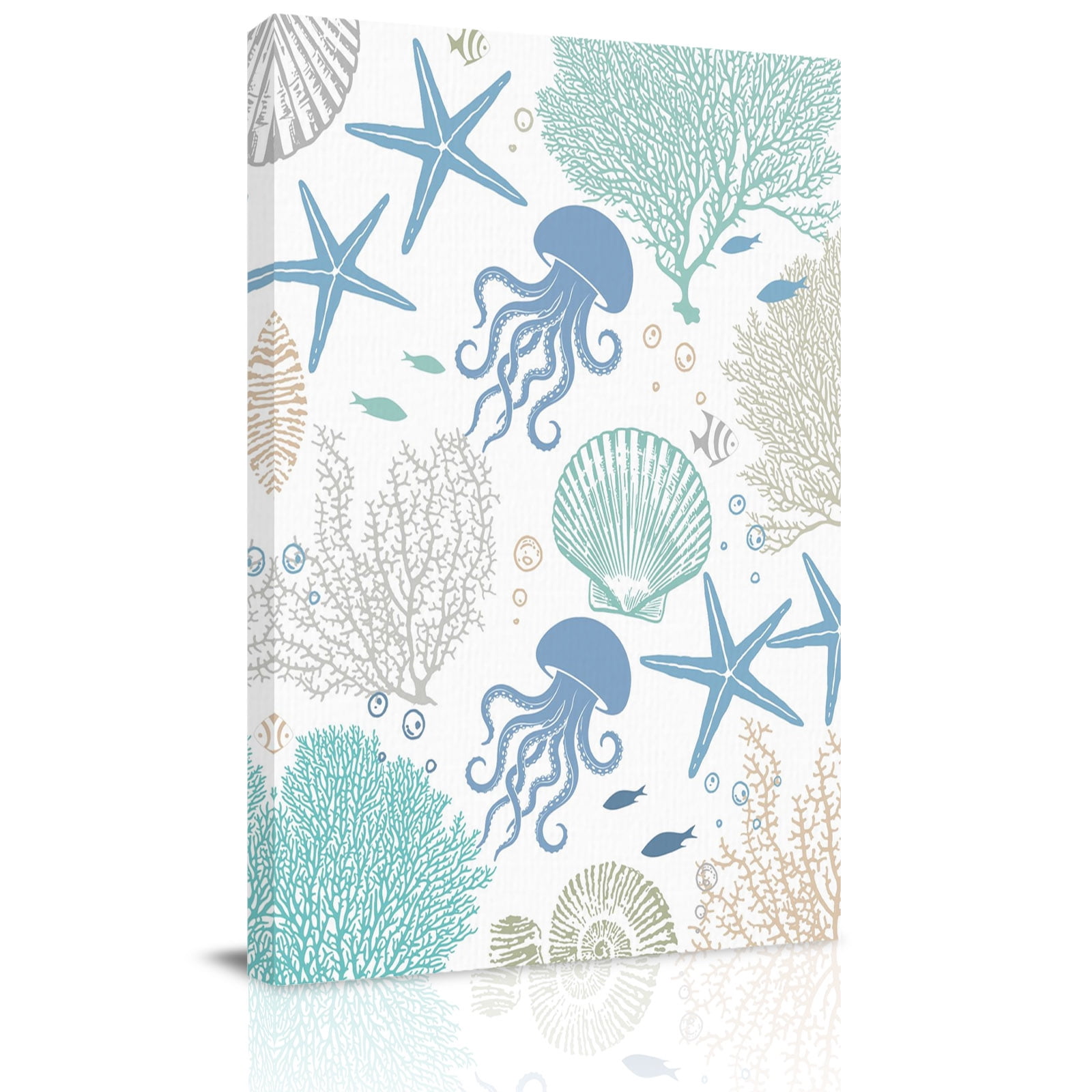 Coastal Blue Jellyfish Canvas Wall Art for Living Room, Summer Starfish ...