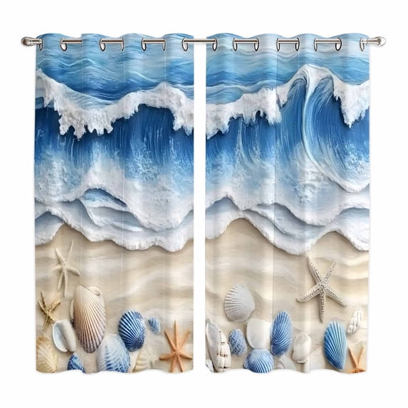 Coastal Blue Kitchen Curtains 84 Inch Length, Starfish Beach Ocean ...