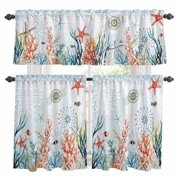 Coastal Blue Kitchen Curtains, Kitchen Curtains and Valances Set of 3 ...