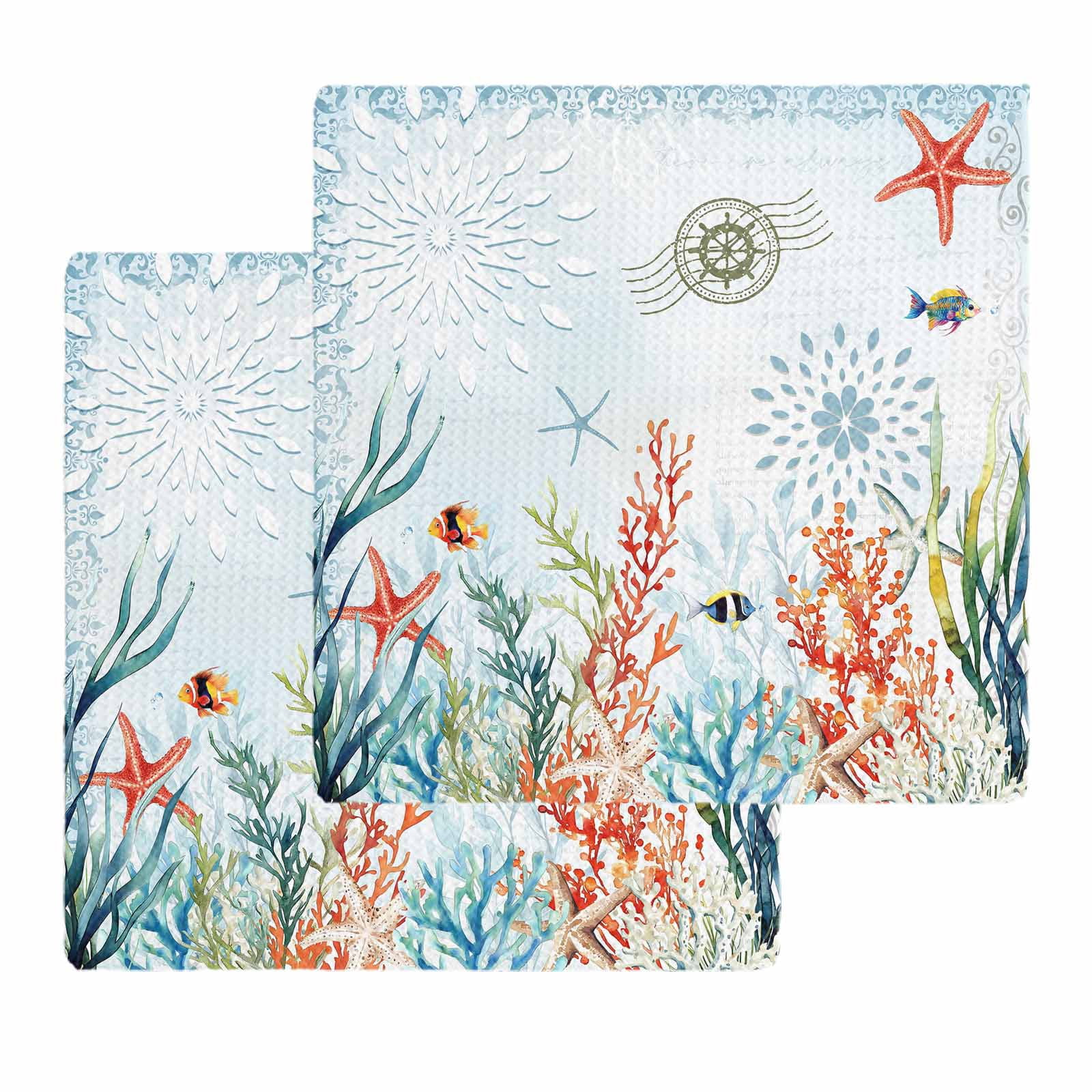 Coastal Blue Kitchen Dish Towels for Drying Dishes Set of 2, Ocean ...