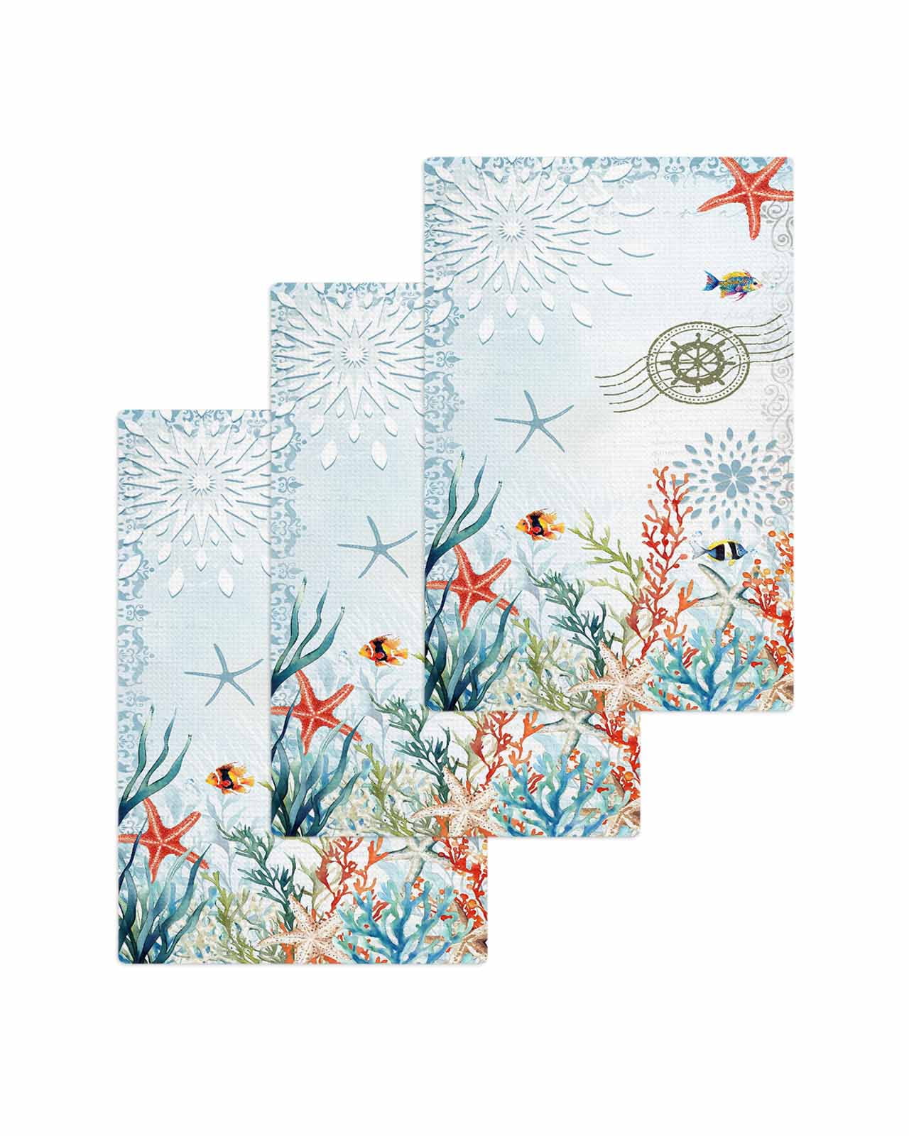 Coastal Blue Kitchen Dish Towels for Drying Dishes Set of 3, Ocean ...